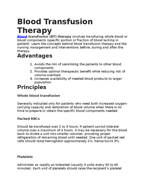 Nursing Blood Transfusion Notes - A routine medical procedure in which ...