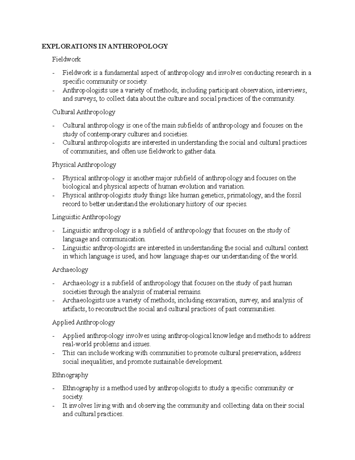 Explorations IN Anthropology Notes 1 - EXPLORATIONS IN ANTHROPOLOGY ...