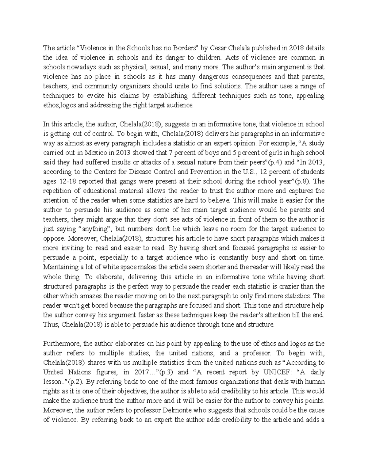 English 102 final essay - The article “Violence in the Schools has no ...
