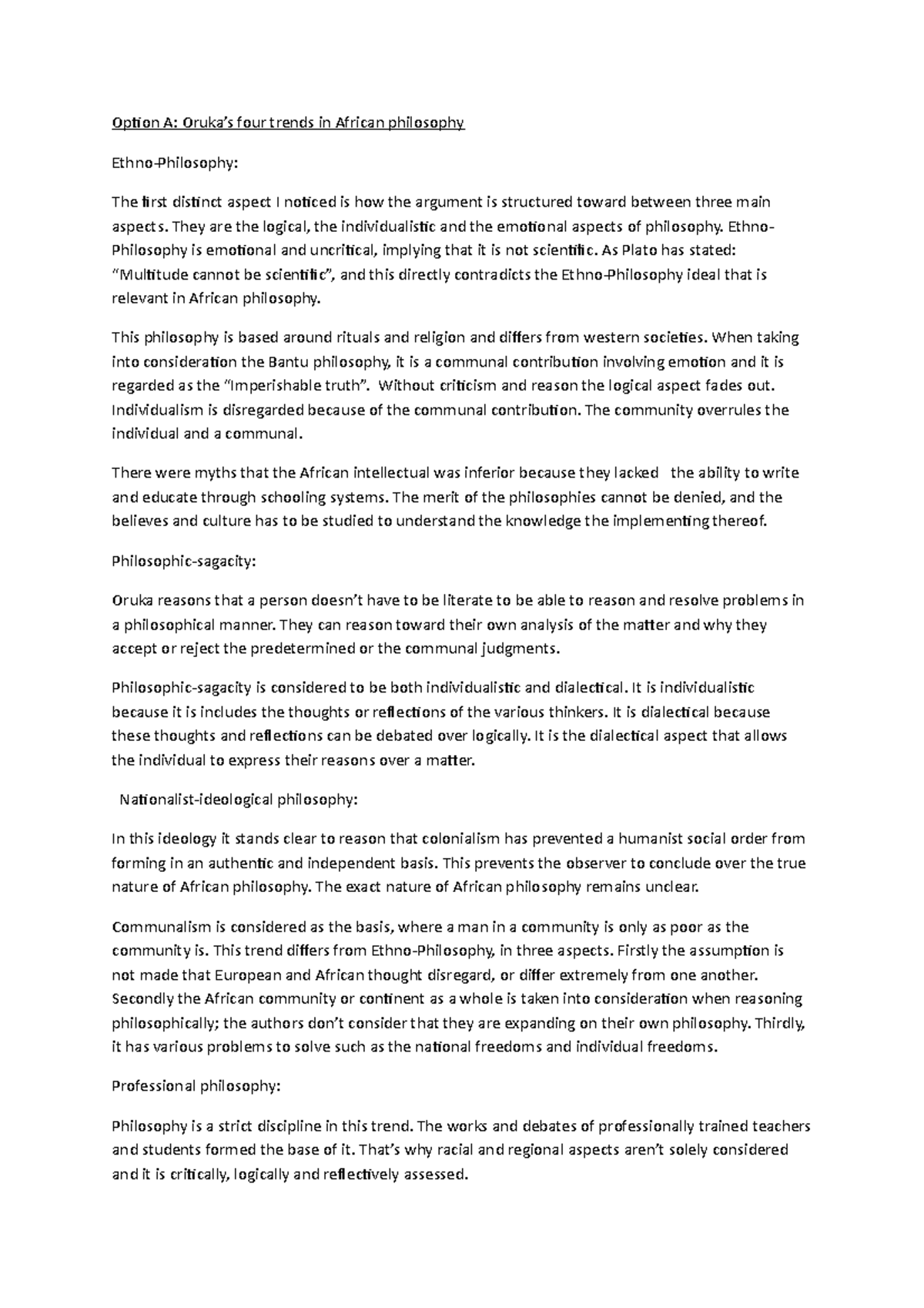 Assigment 3 - Assignment 3 Introduction to African Philosophy - Option ...