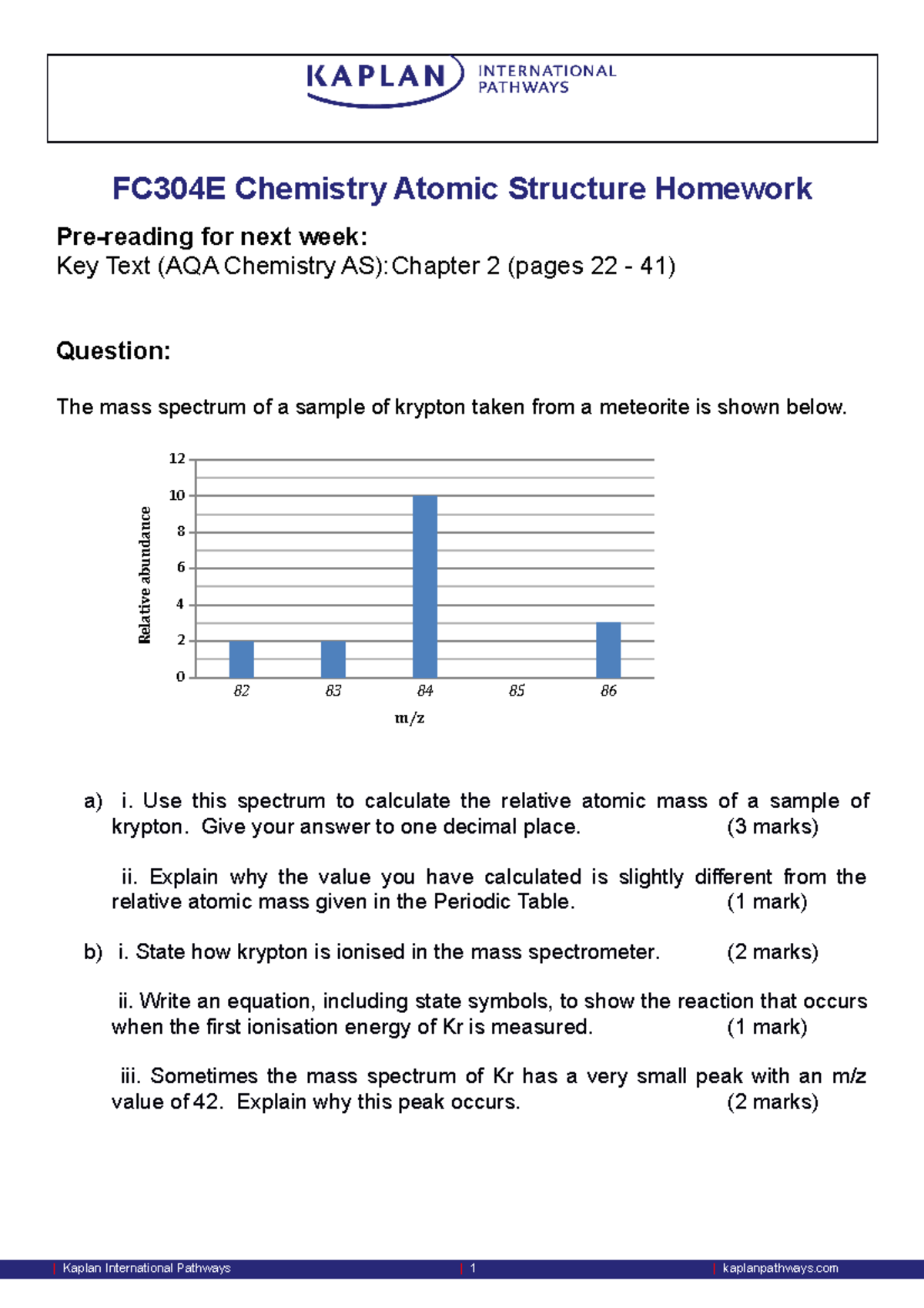 1.4.4 Chemistry Homework Atomic Structure - FC304E Chemistry Atomic ...
