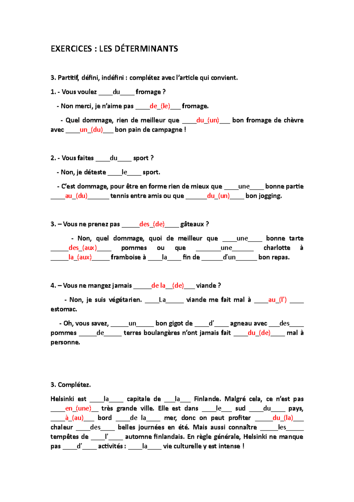 Exercices déterminants français - EXERCICES : LES DÉTERMINANTS 3 ...