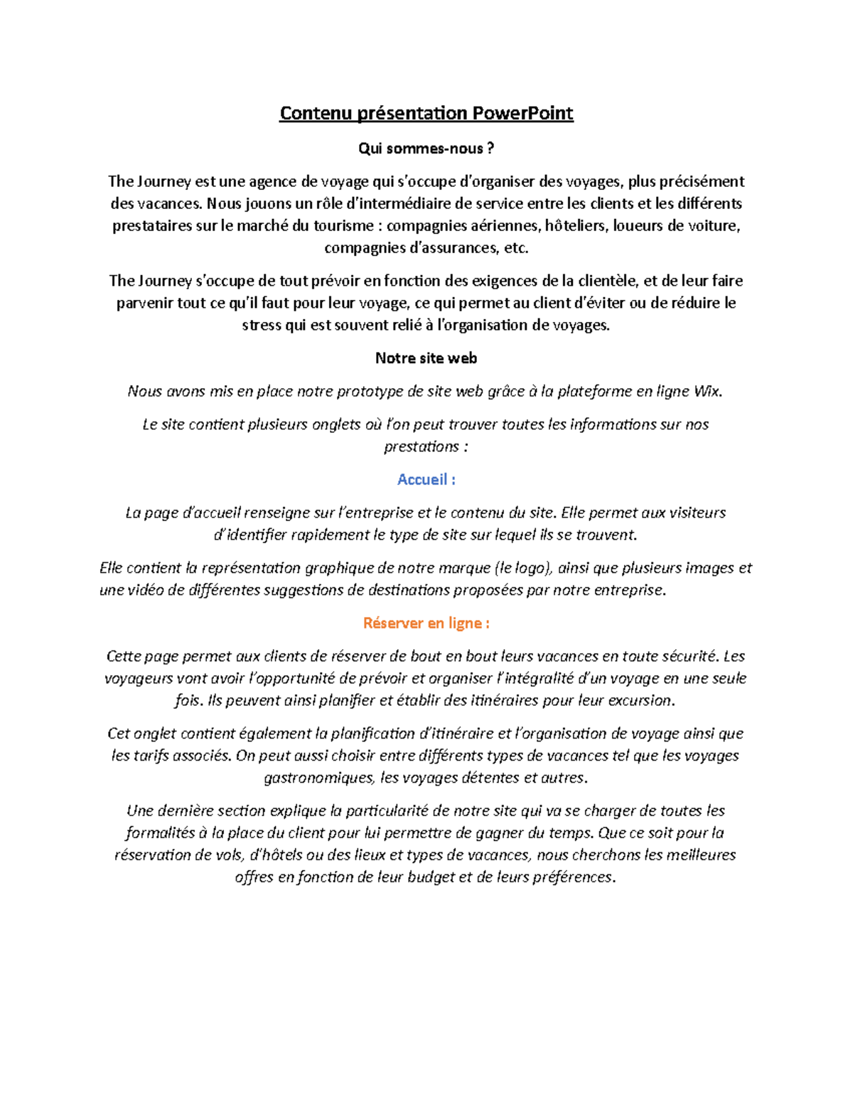 Contenu de la présentation powerpoint d'un site web - Contenu ...