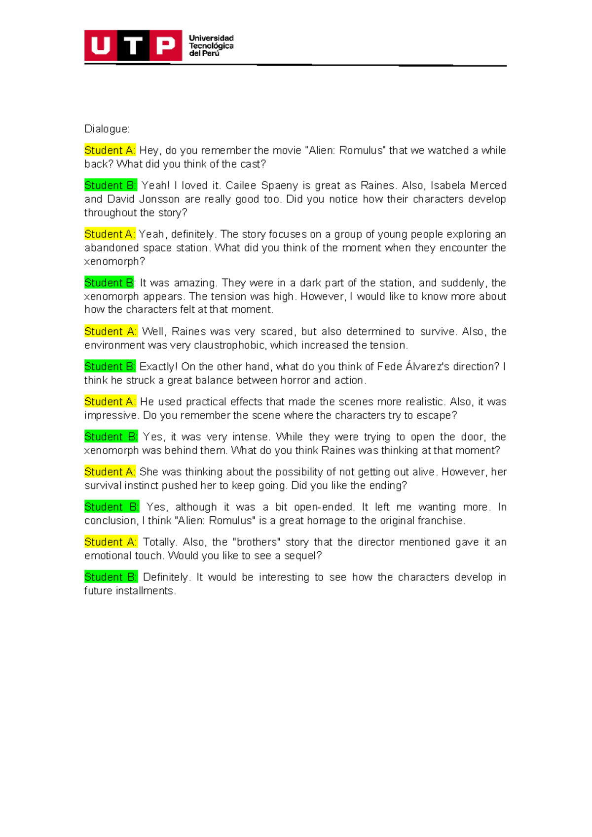 Week 04 - Task Assignment – A terrific action film - TA - Dialogue ...