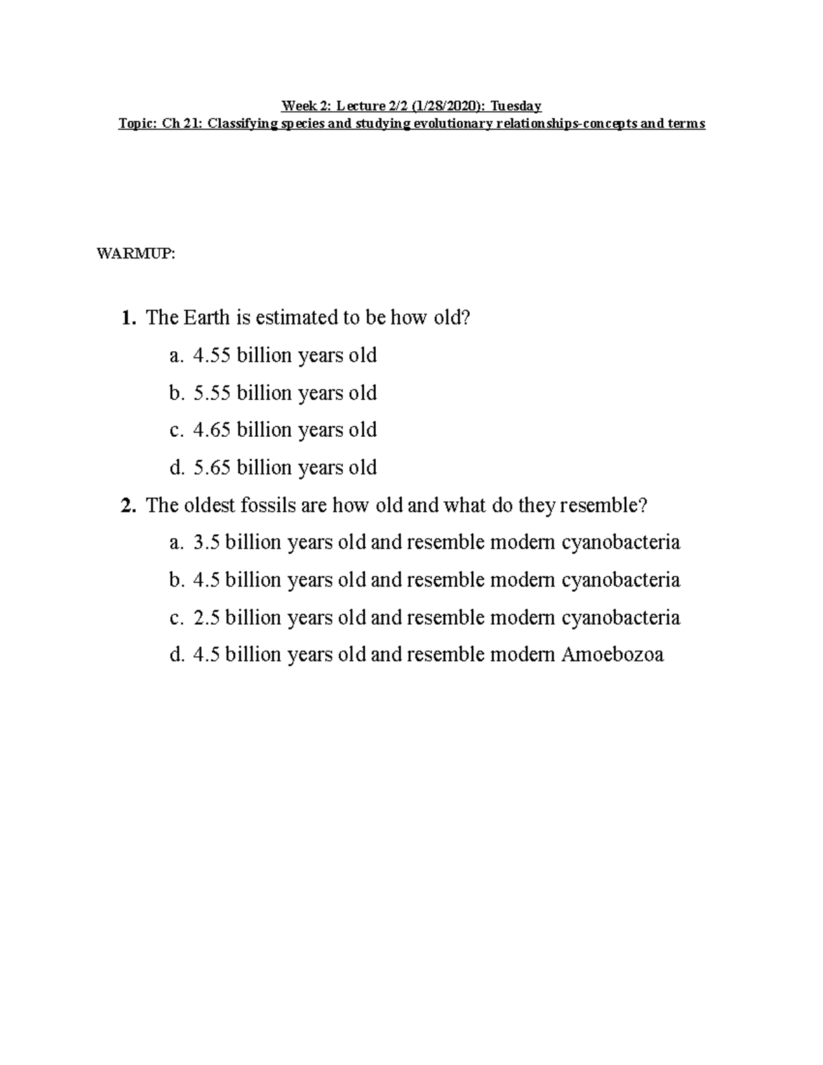 Week 2 part 2 for students - Week 2: Lecture 2/2 (1/28/2020): Tuesday ...