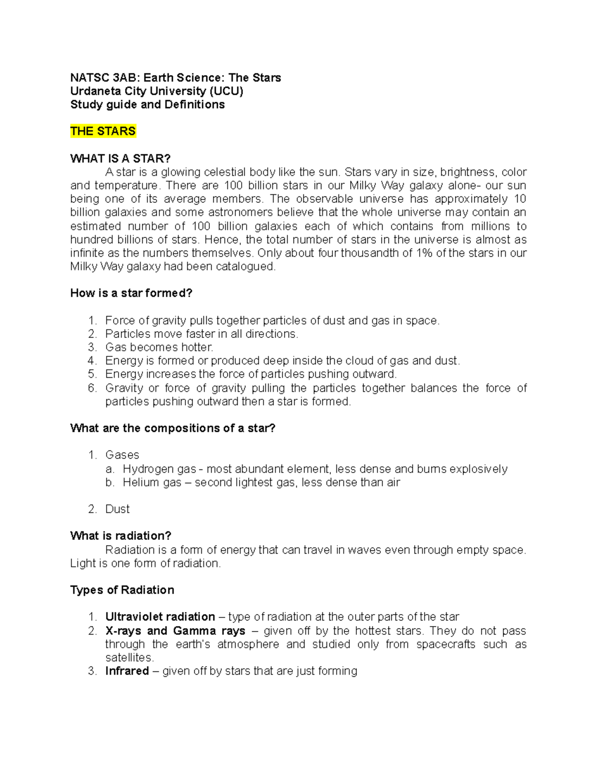 THE Stars - NATSC 3AB: Earth Science: The Stars Urdaneta City ...