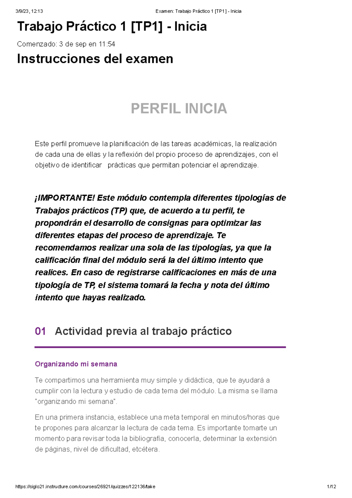 Examen Trabajo Práctico 1 [TP1] - Inicia 100% - Trabajo Práctico 1 [TP1] - Inicia Comenzado: 3 ...