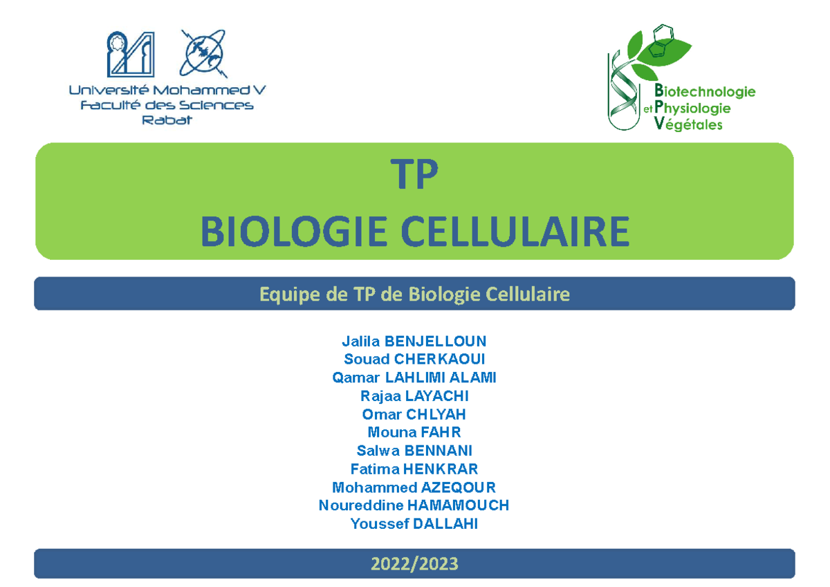 TP3, Etude des ultrastructures - TP BIOLOGIE CELLULAIRE Equipe de TP de Biologie Cellulaire 2022 ...