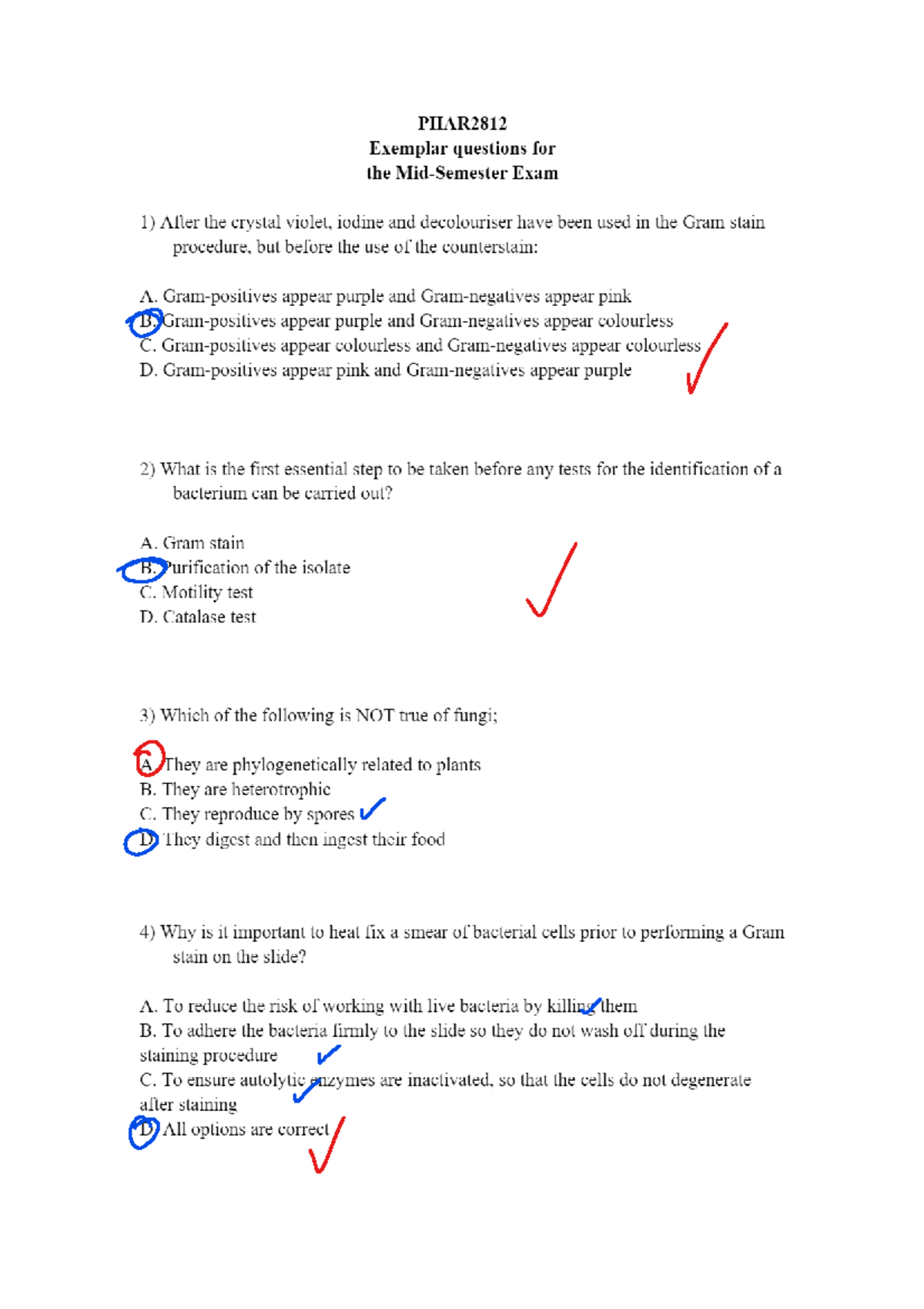 Mid-Semester Exam Exemplar questions.pdf - LA Docs - PHAR2812 - Studocu