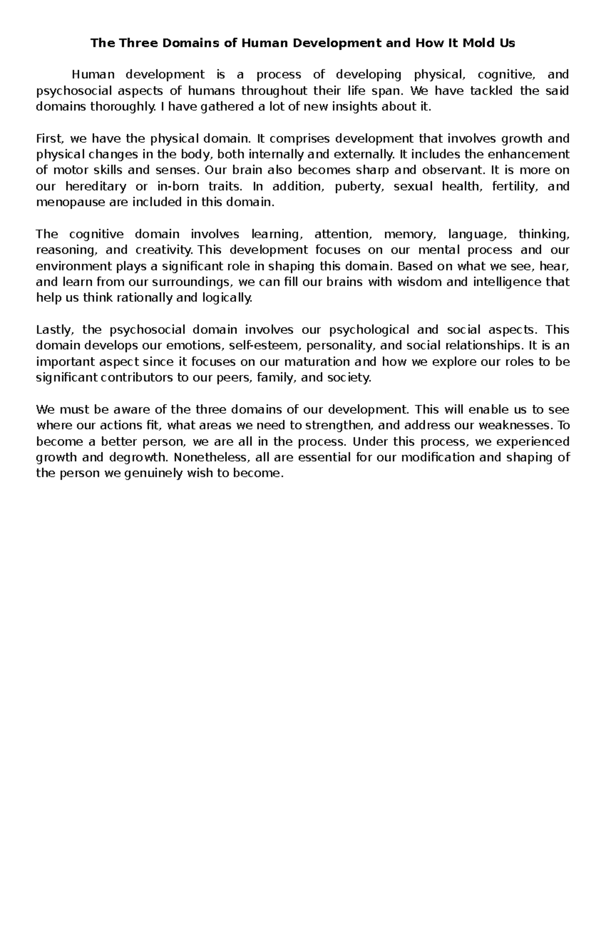 The Three Domains of Human Development and How It Mold Us - We have ...