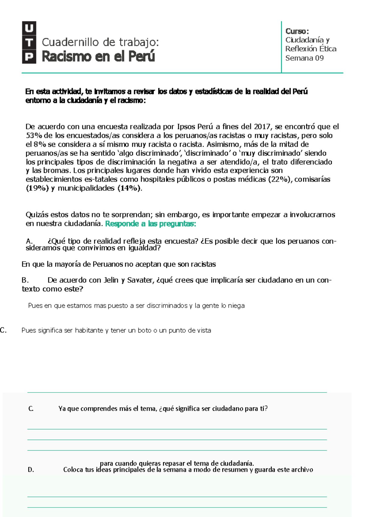 Hojas De Trabajo Sobre El Racismo