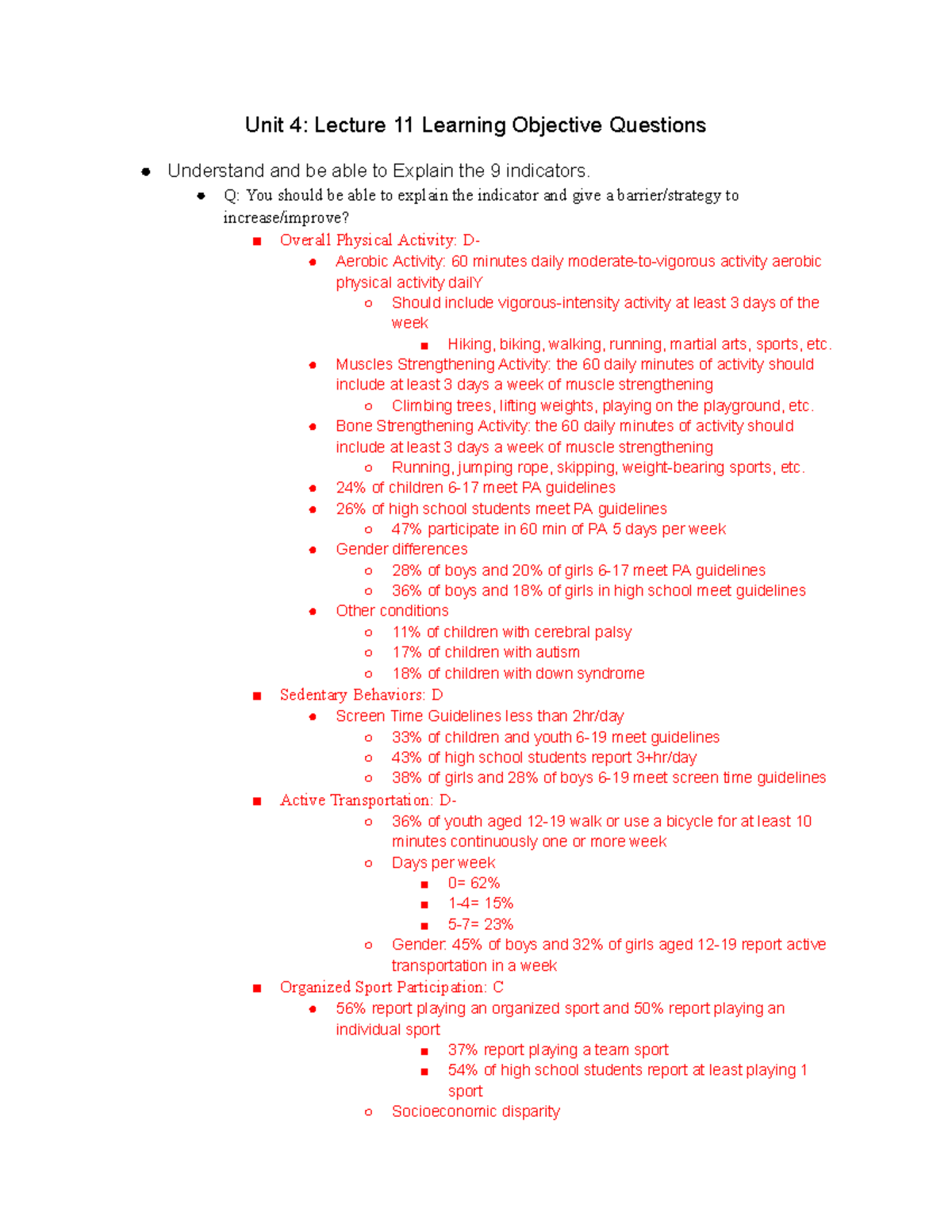 KIN Lecture 11 Learing Objective Questions - Unit 4: Lecture 11 Learning Objective Questions ...