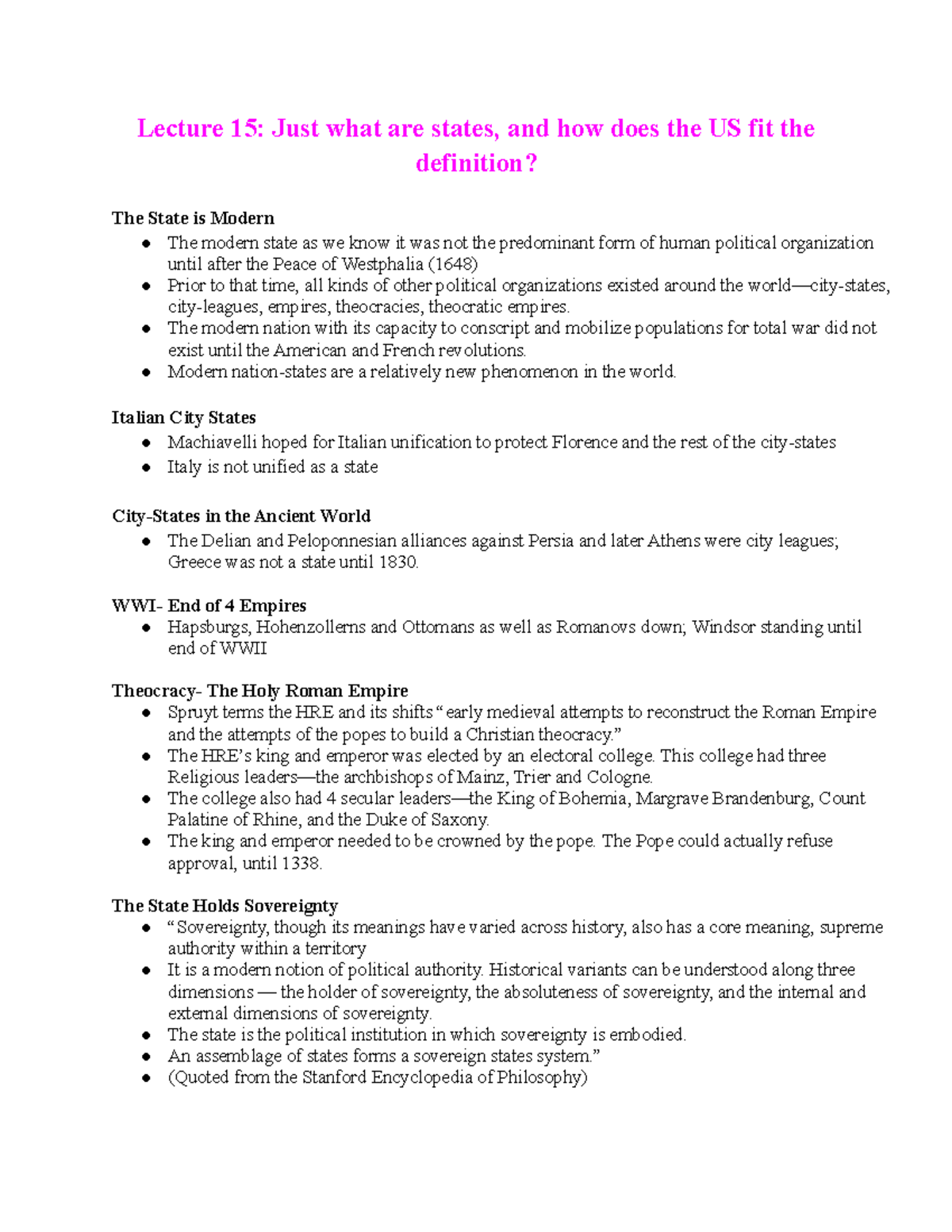 Polisci lecture notes 15-21 - Lecture 15: Just what are states, and how ...