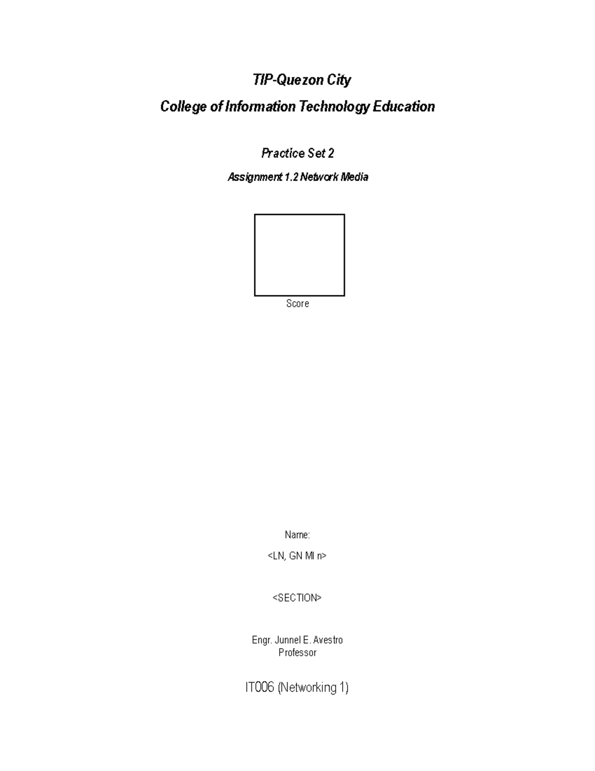 (Practice Set 2) - TIP-Quezon City College of Information Technology Education Practice Set 2 ...