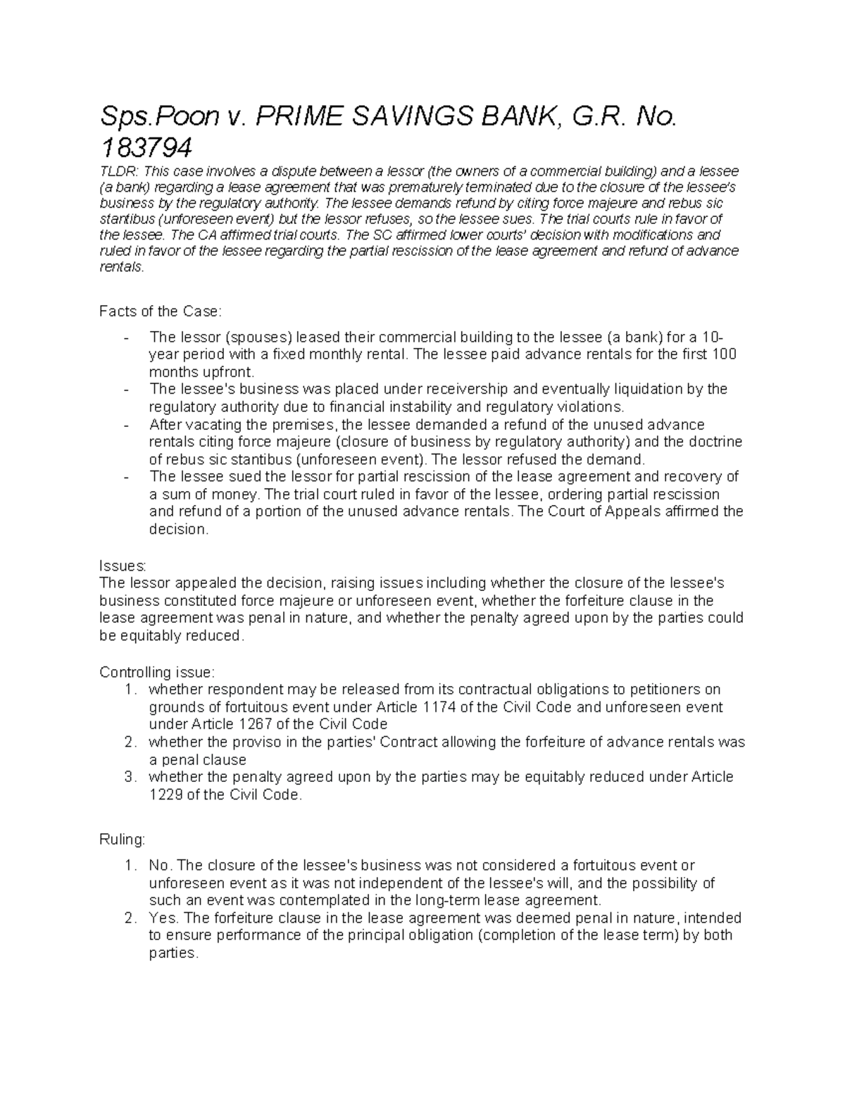 Sps Poon v Prime Savings Bank - Sps v. PRIME SAVINGS BANK, G. No ...