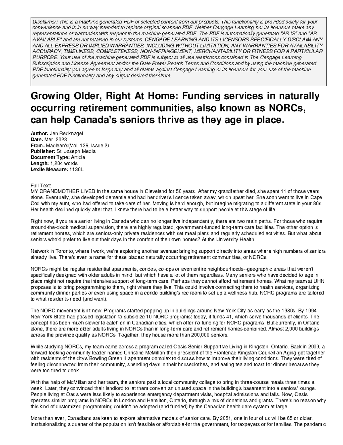 Growing Older, Right At Home Funding services in naturally occurring retirement communities ...