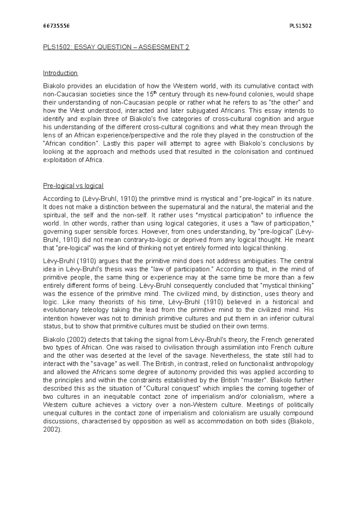 PLS1502 Assiginment 2 - Biakolo provides an elucidation of how the ...