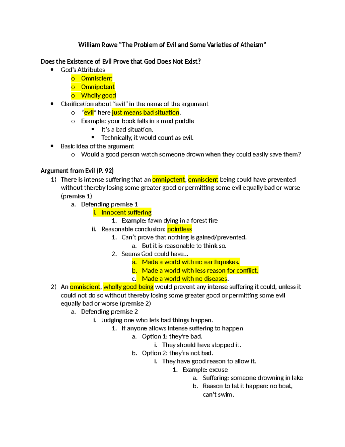 The Problem of Evil and Some Varieties of Atheism Lecture Notes ...