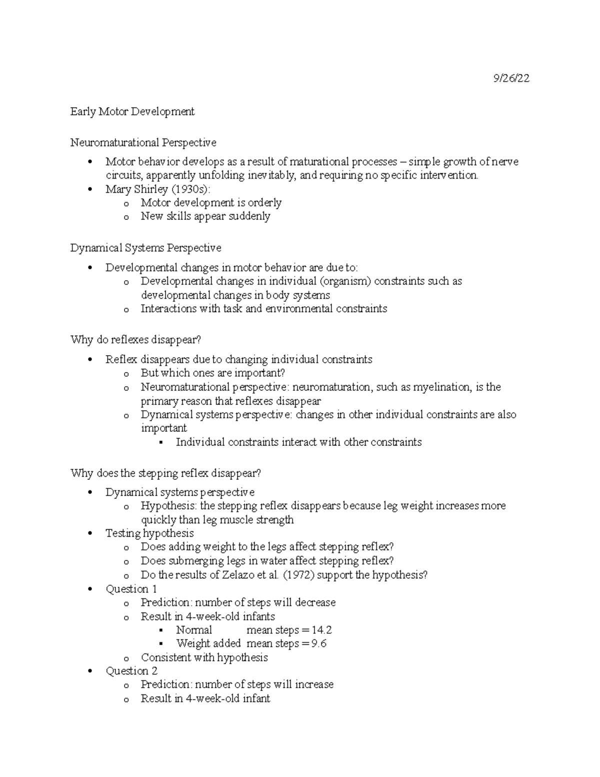 KNES370 Early Motor Development Cont'd - 9/26/ Early Motor Development ...