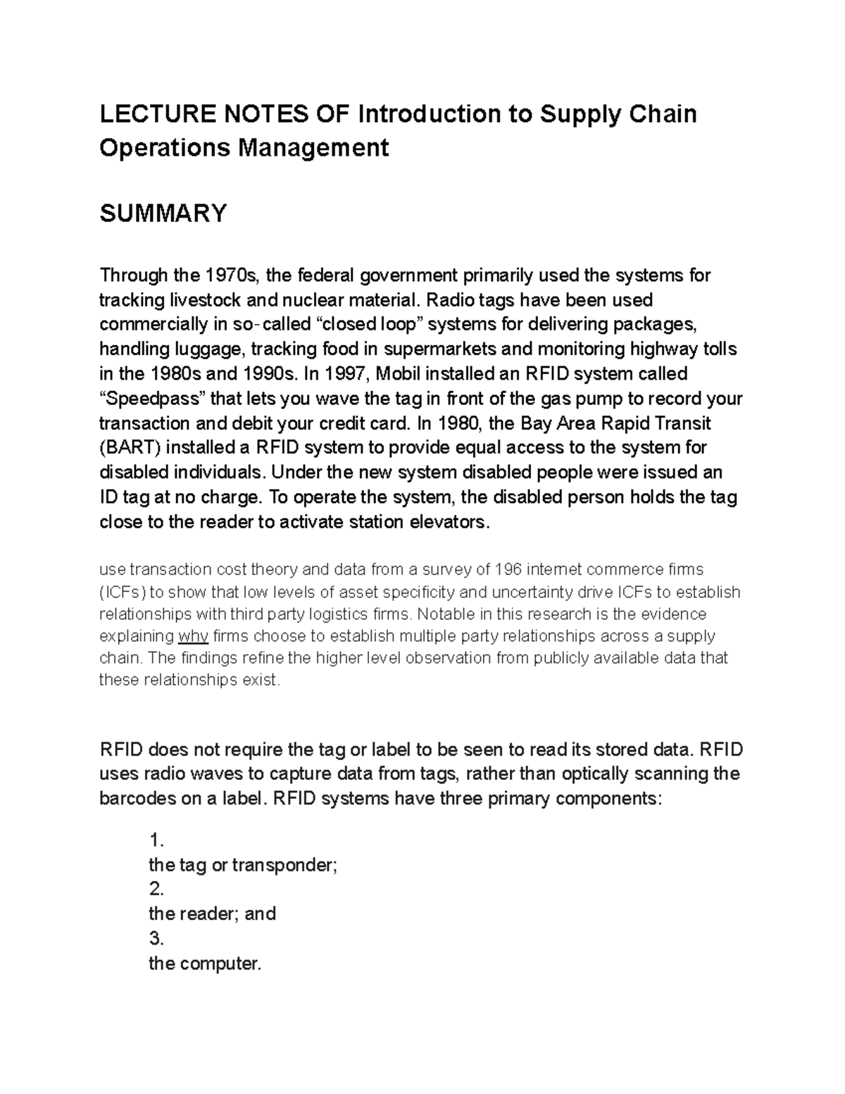 Supply Chain Operations Management 2 - LECTURE NOTES OF Introduction to ...