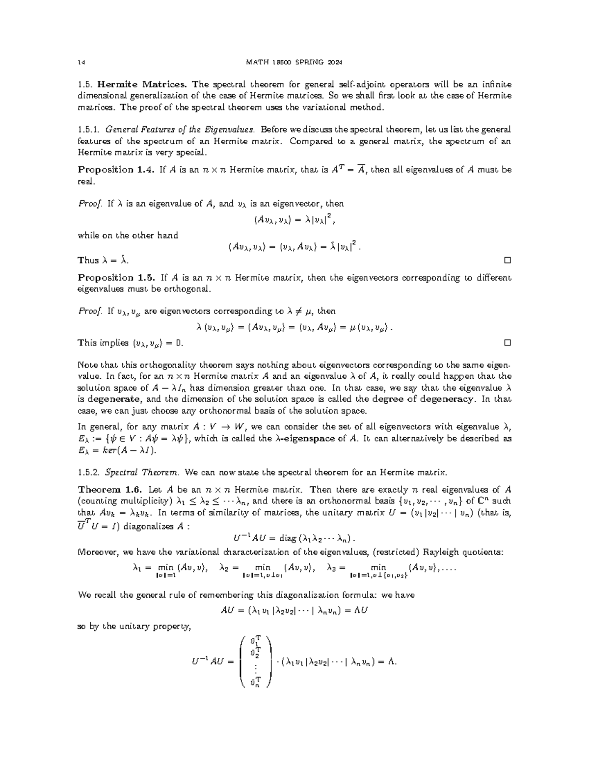 Week 2 Notes - Hermite Matrices. The spectral theorem for general self ...
