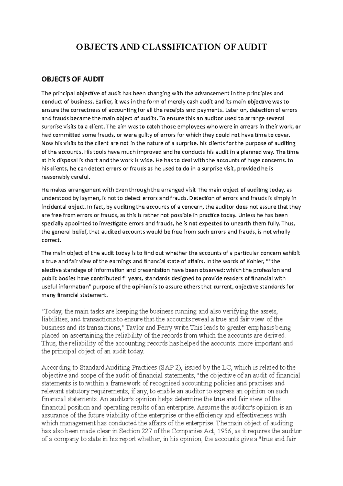 Objects AND Classification OF Audit - OBJECTS AND CLASSIFICATION OF AUDIT OBJECTS OF AUDIT The ...