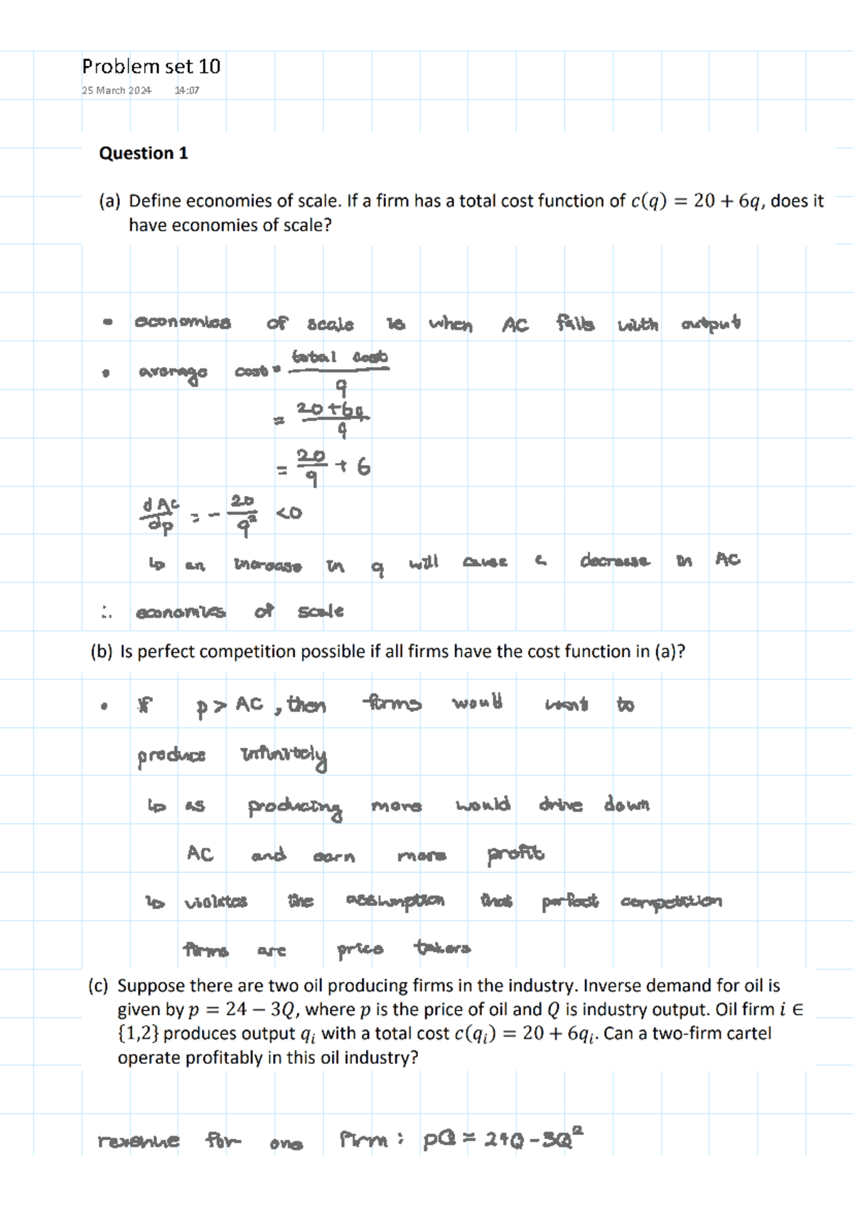 Problem set 10 - EC1A1 - Problem set 25 March 2024 14: - Studocu