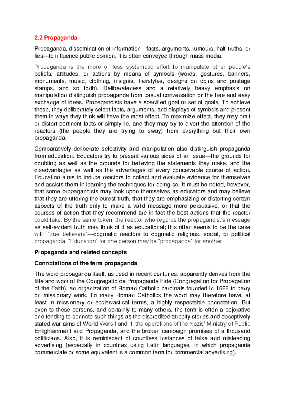 2.2 Propaganda - very good - 2 Propaganda Propaganda, dissemination of ...