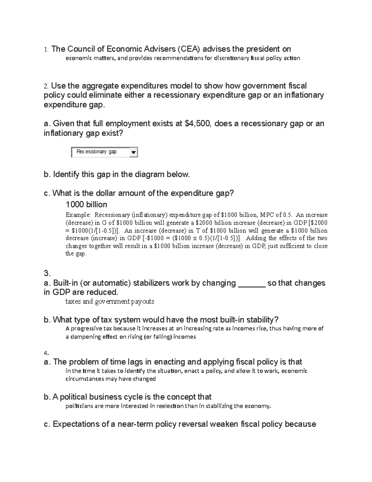 Chapter 13 - The Council of Economic Advisers (CEA) advises the ...