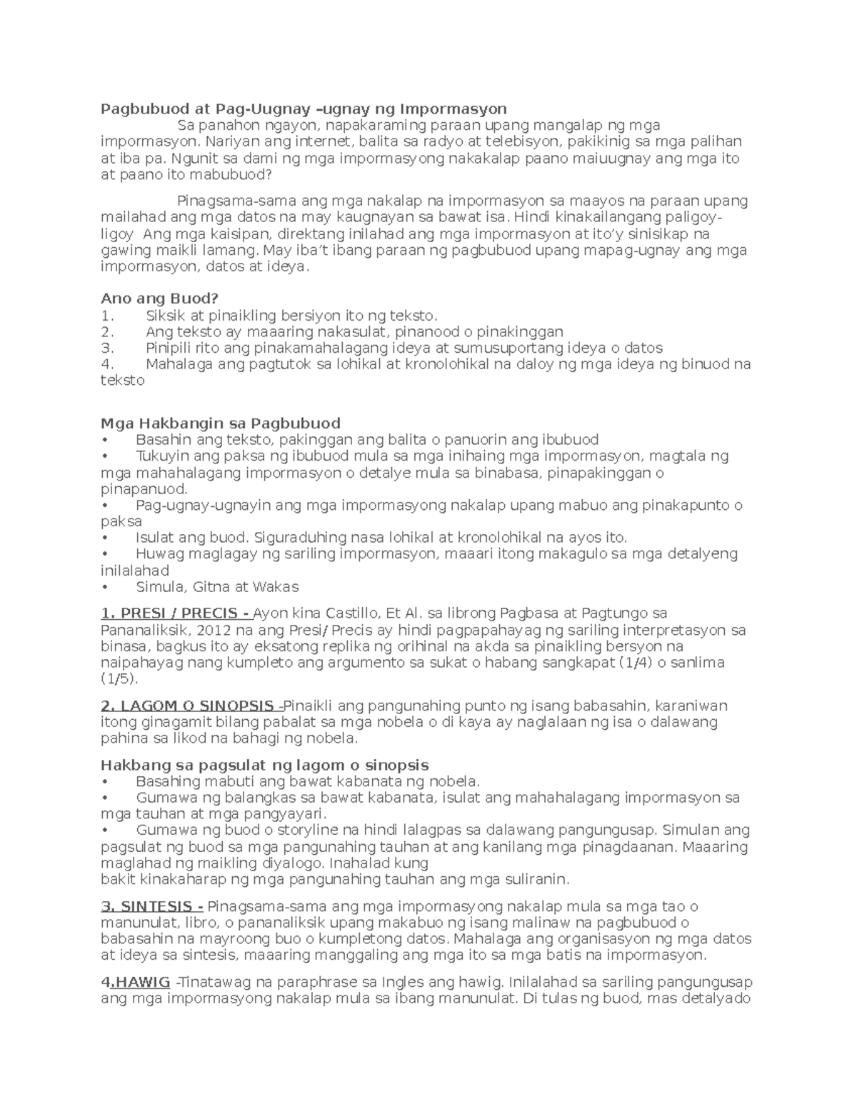 Komfil WEEK4 - Pagbubuod at Pag-Uugnay –ugnay ng Impormasyon Sa panahon ...