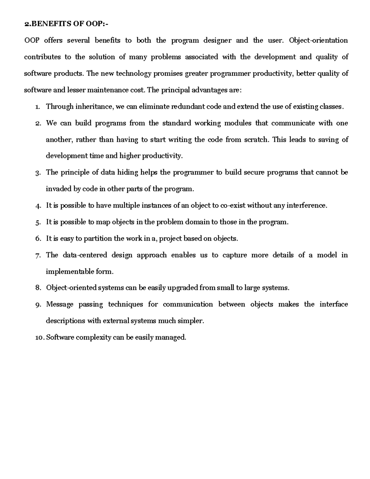 Benefits of OOPs - 2 OF OOP:- OOP offers several benefits to both the ...