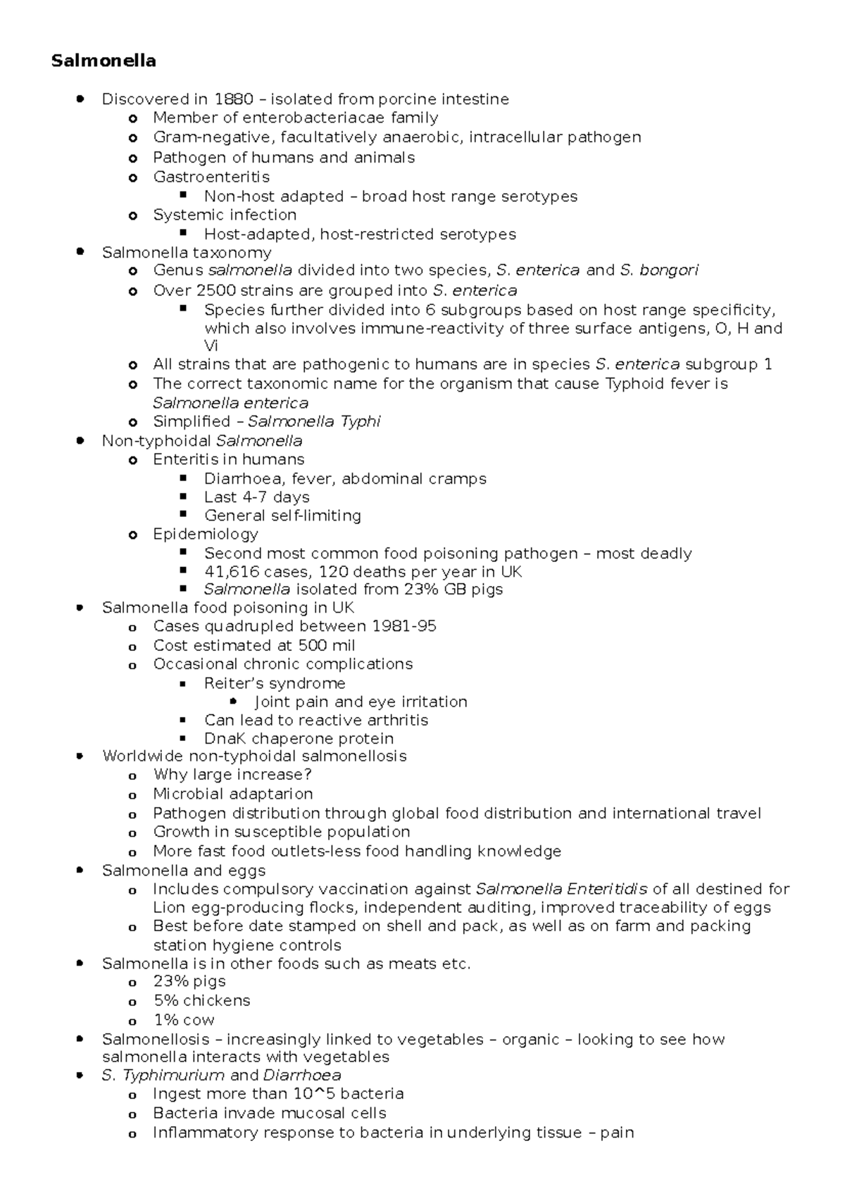 Salmonella - Lecture notes 9 - Salmonella Discovered in 1880 – isolated ...