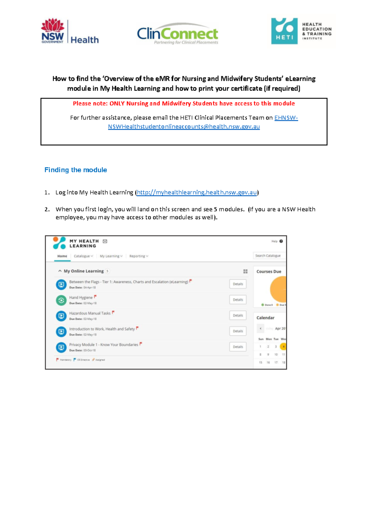 Guide for students - How to find e MR training module in My Health ...