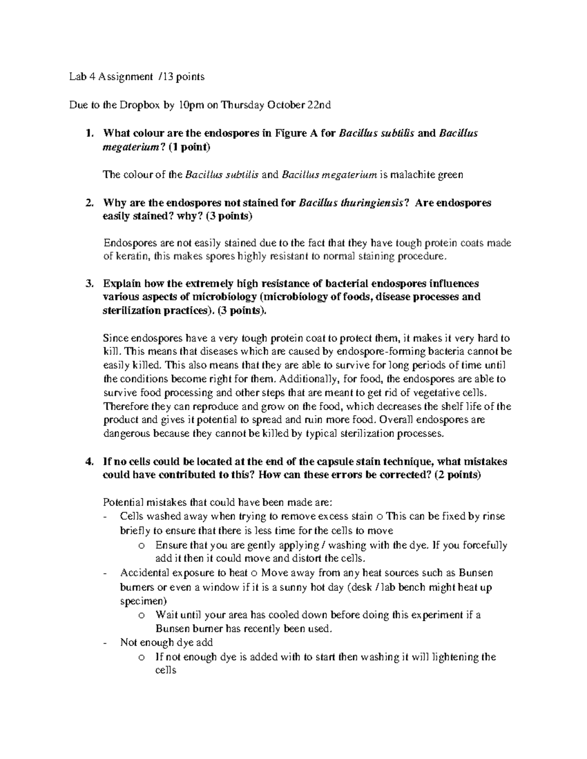 Lab 4 Assignment - Lab questions - Lab 4 Assignment /13 points Due to ...
