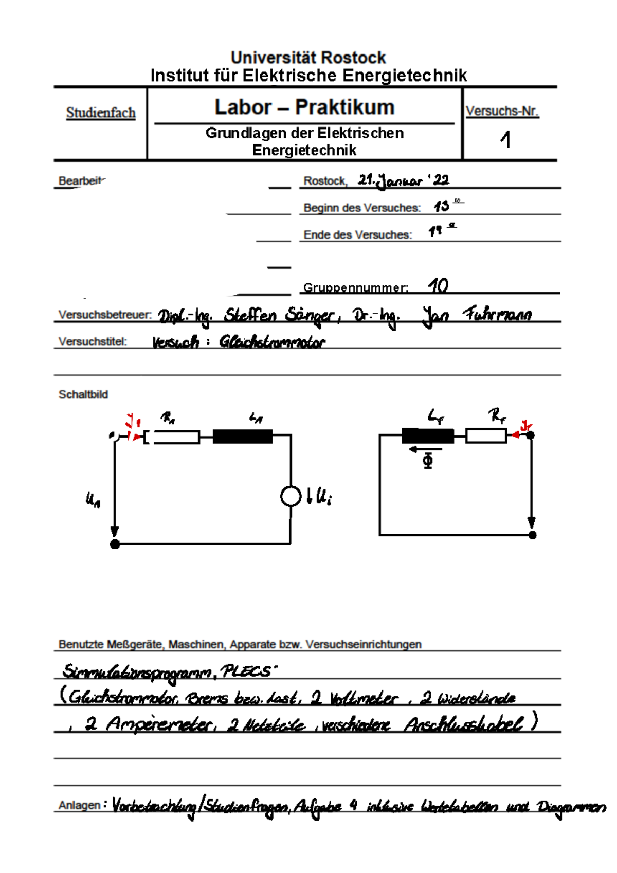 Praktikum 1 Einführung Etechnik - Institut für Elektrische Energietechnik Gruppennummer:! E ...