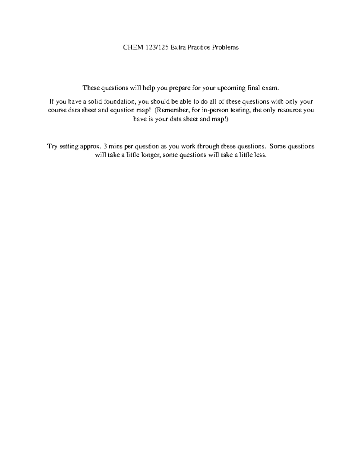 CHEM 123 Extra Practice - All Modules - Answers Updated 2 - CHEM 123/ ...