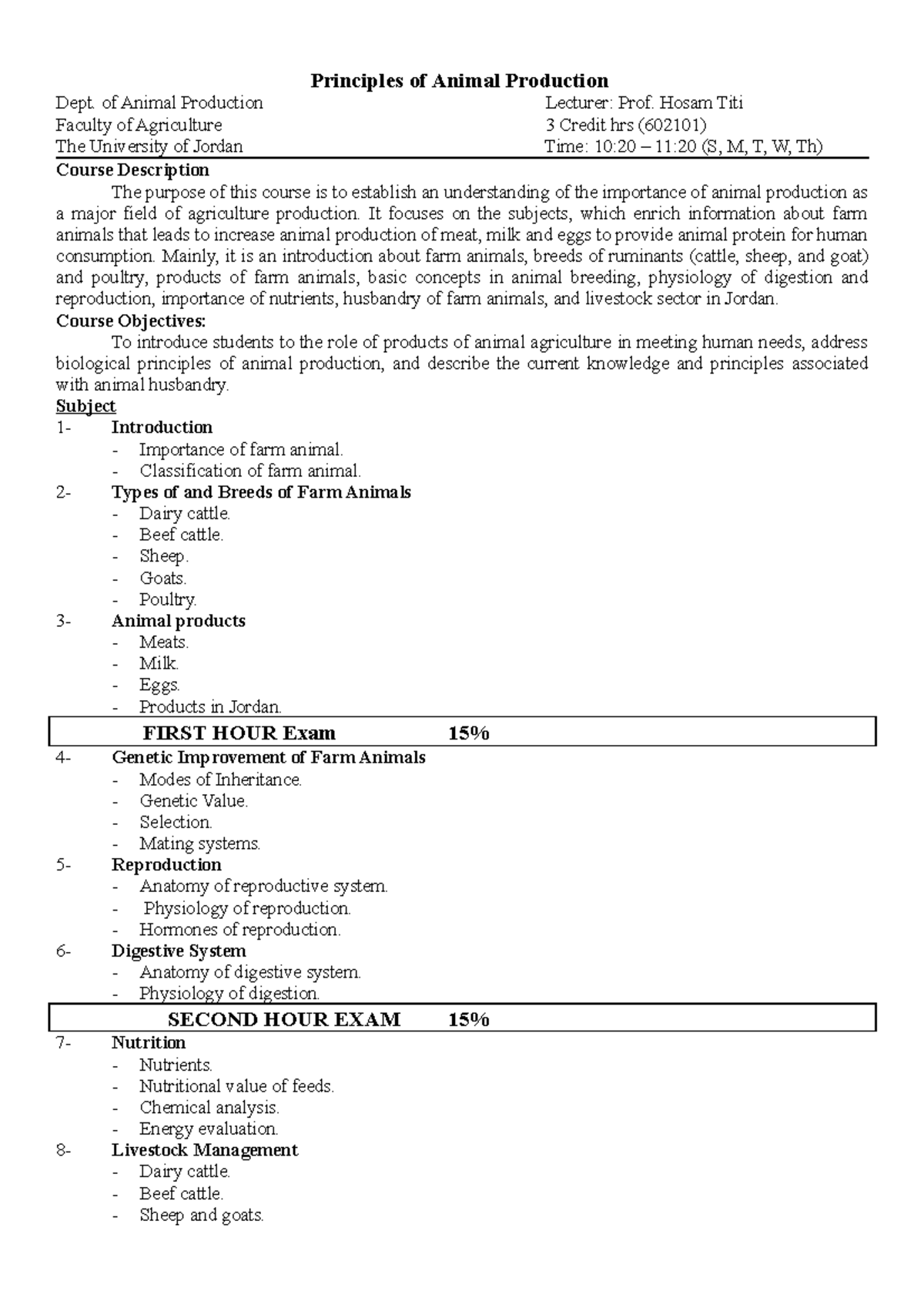 Outline new of Principles of Animal Production - Principles of Animal ...