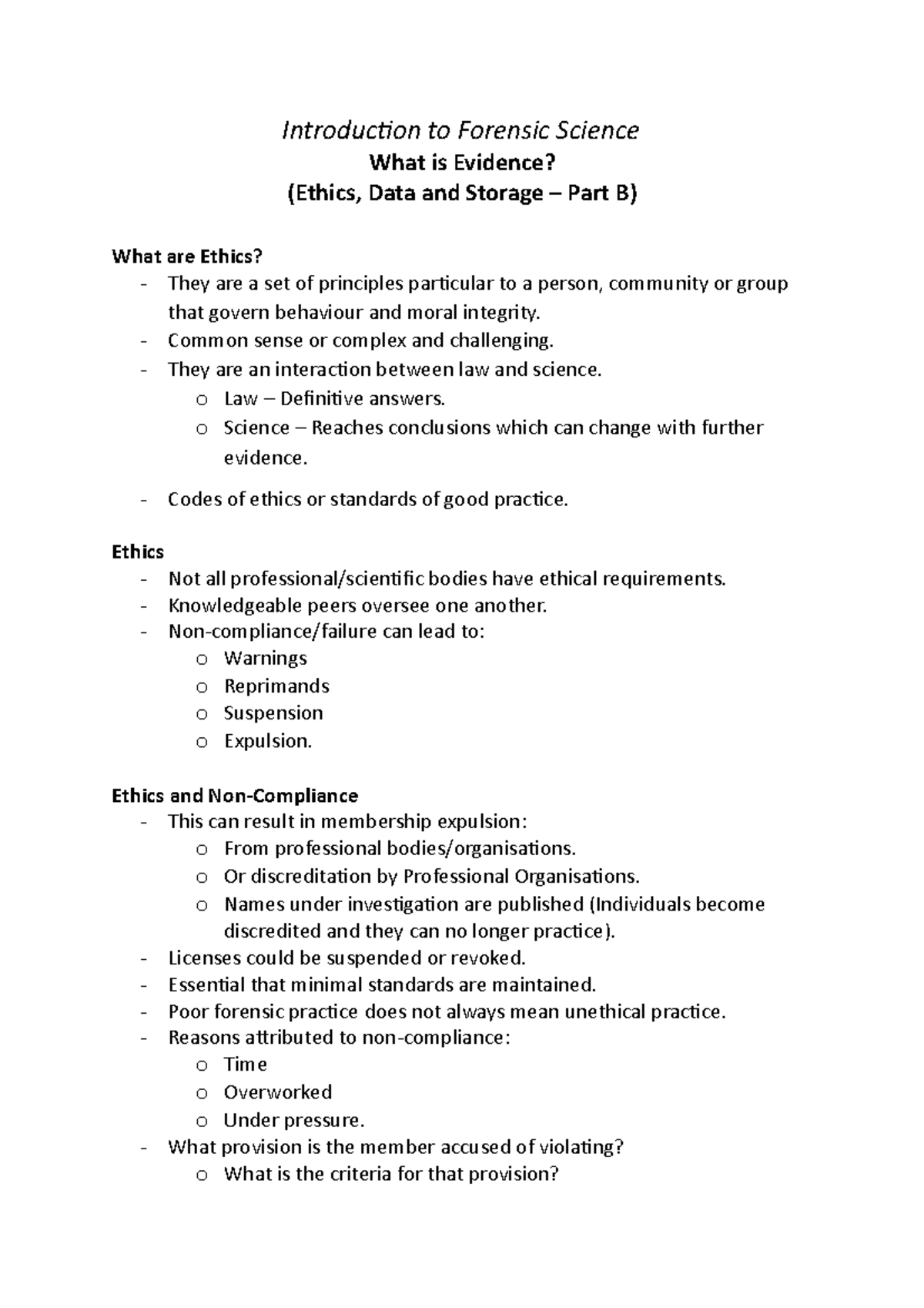 Ethics, Data and Storage - Part B - Introduction to Forensic Science ...