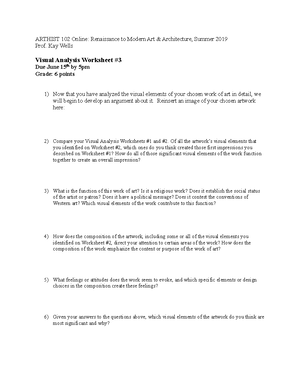 Visual Analysis Worksheet 2 - ARTHIST 102 Online: Renaissance to Modern ...
