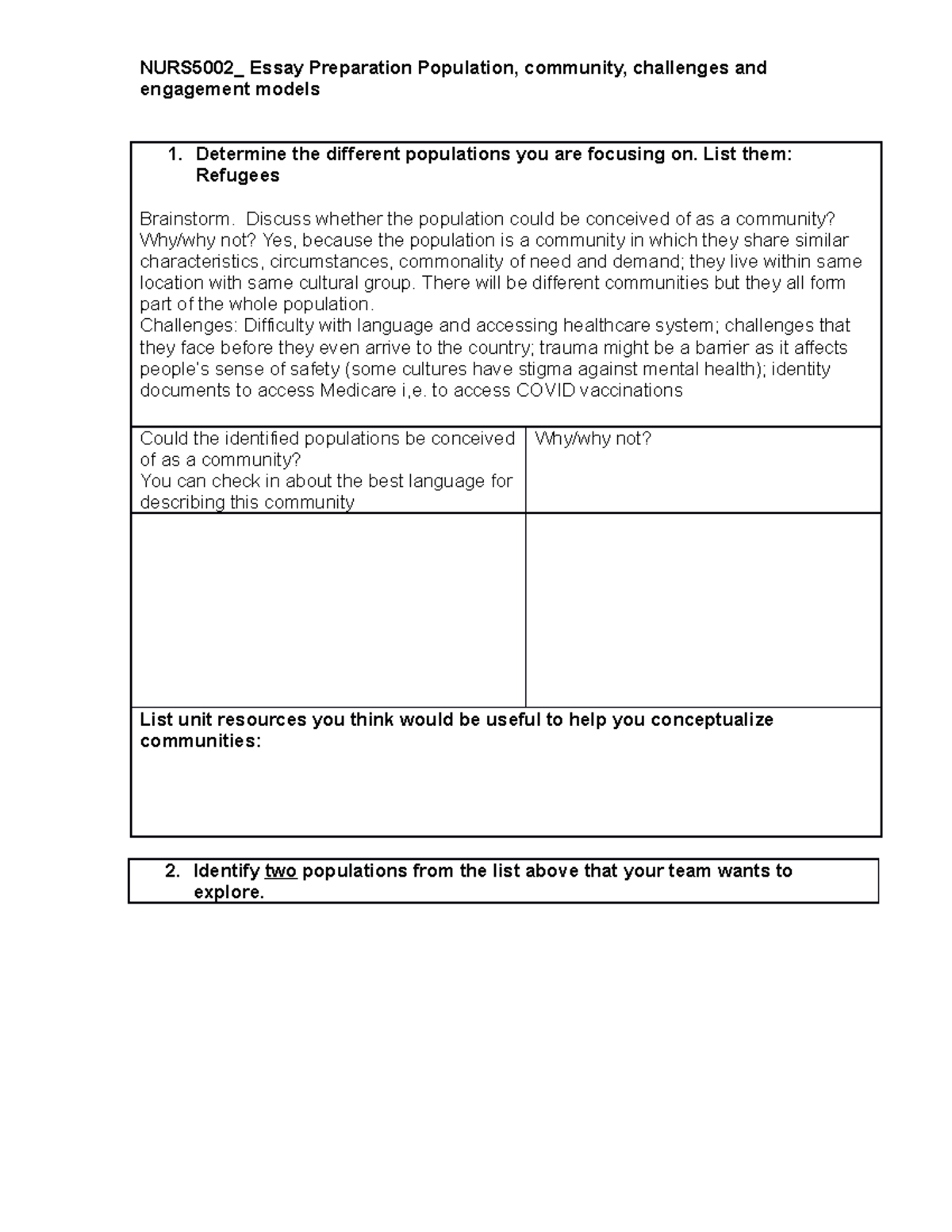 Essay Planning Worksheet - engagement models Determine the different ...