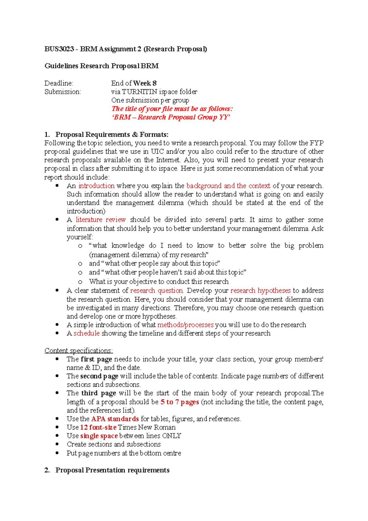 BUS3023 - Assignement 2 Research Proposal - Guidelines Research Proposal - Proposal Requirements ...
