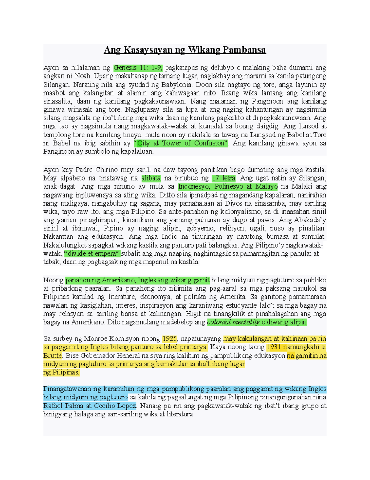 Komunikasyon sa Filipino - Ang Kasaysayan ng Wikang Pambansa Ayon sa ...