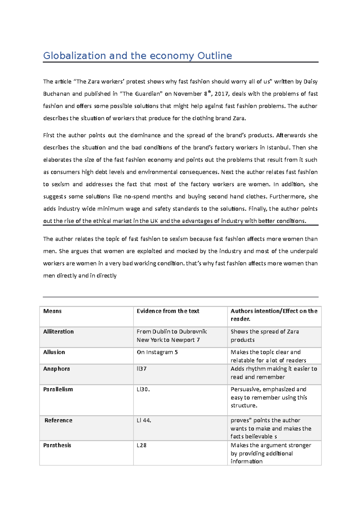 Globalization and the economy - The author describes the situation of ...