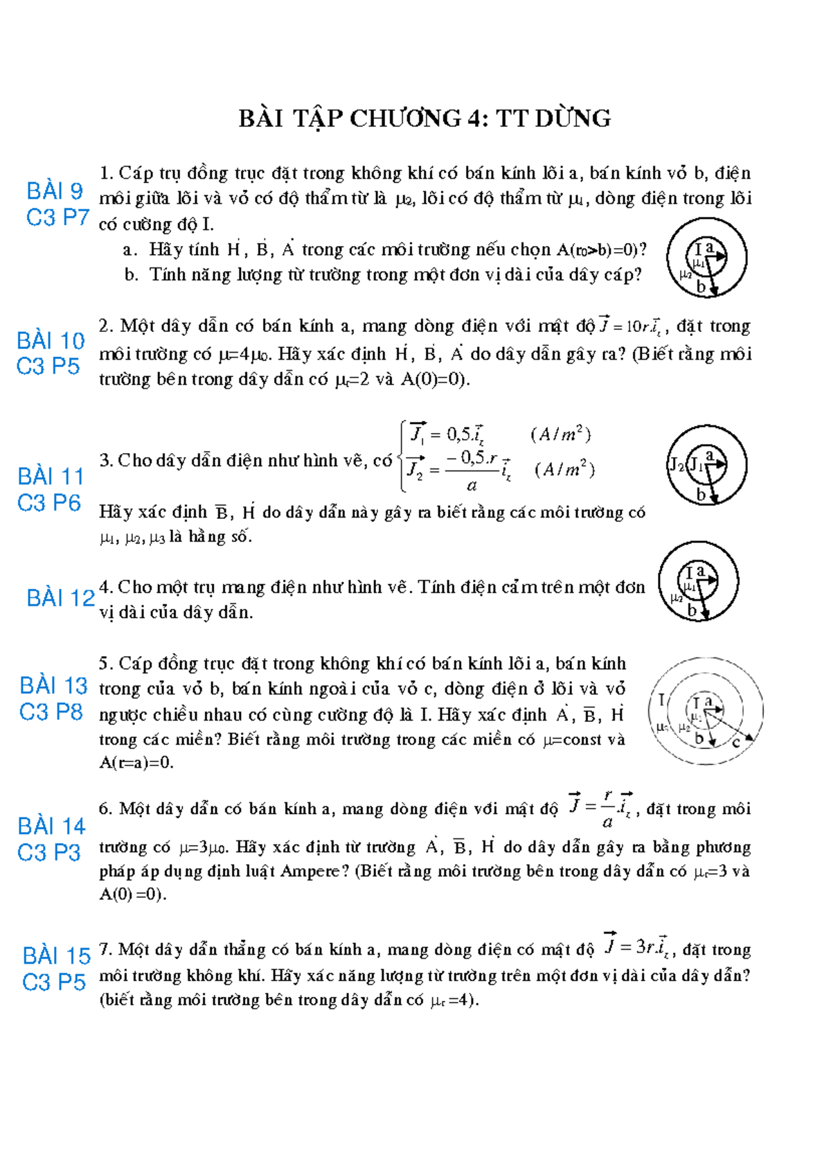 BAI TAP Chuong 4 2024 - BÀI TẬP C4 - b a 2 1 I b a 2 1 I BAØI TAÄP CHÖÔNG 4: TT DÖØNG Caùp - Studocu