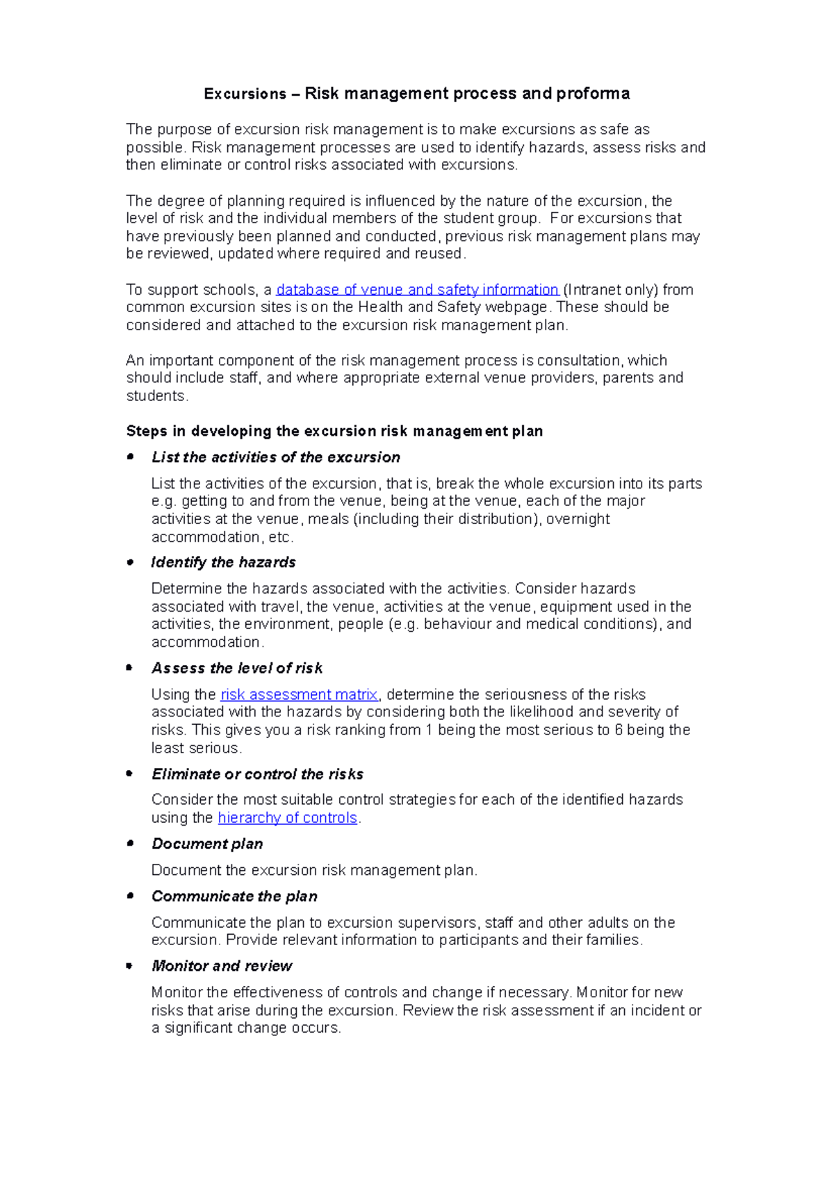 Risk manag - File - Excursions – Risk management process and proforma ...