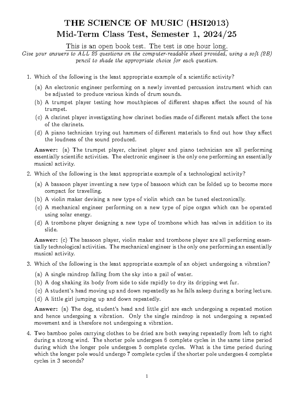 Test1a25a - Mid Term Test - THE SCIENCE OF MUSIC (HSI2013) Mid-Term ...