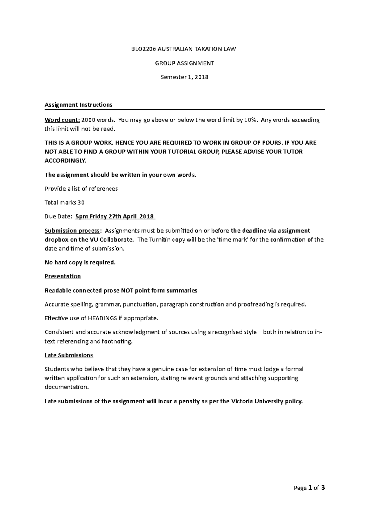 BLO2206 Taxation LAW Group Assignment CUFE - BLO2206 - VU - Studocu