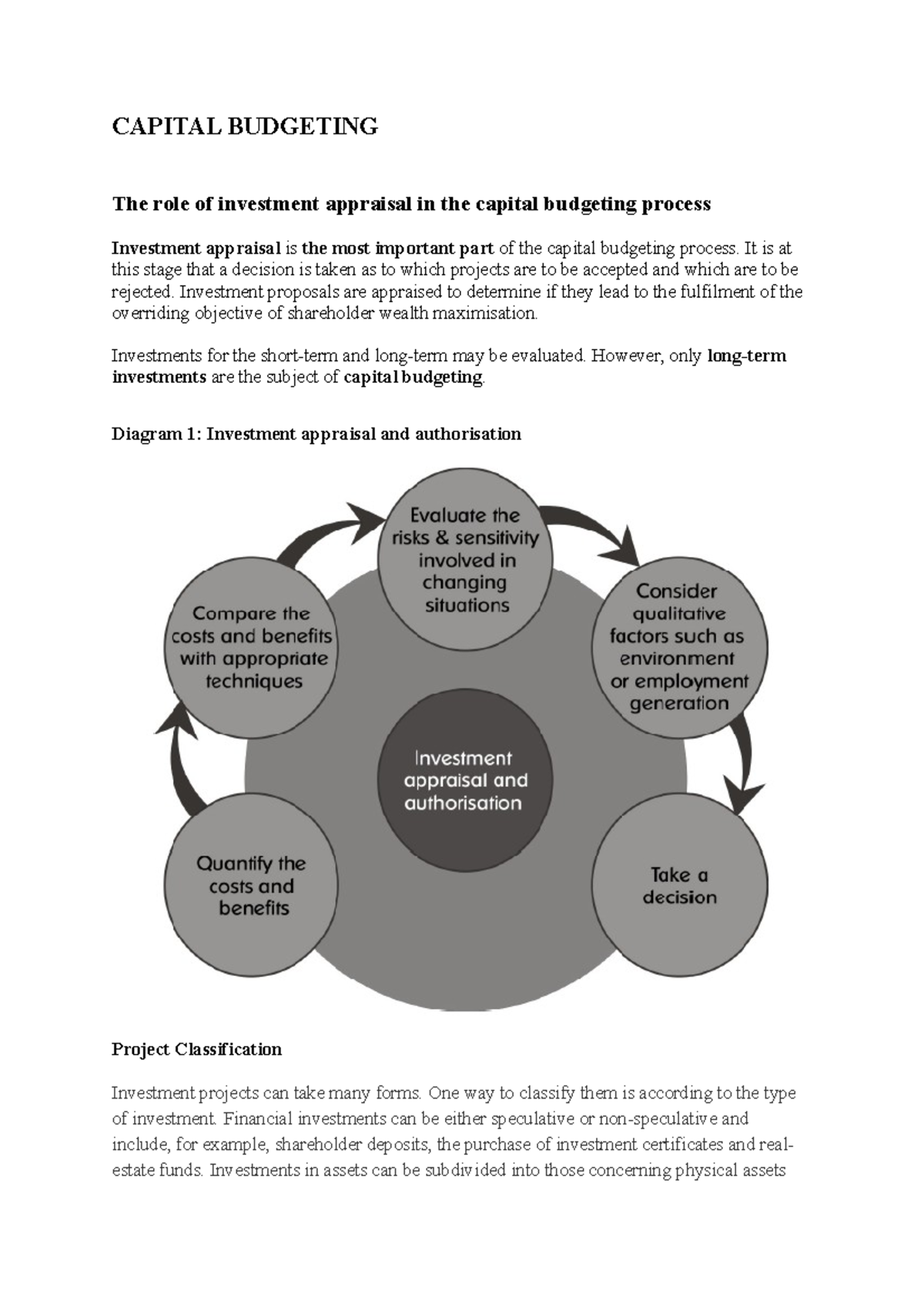 Capital Budgeting - CAPITAL BUDGETING The role of investment appraisal ...