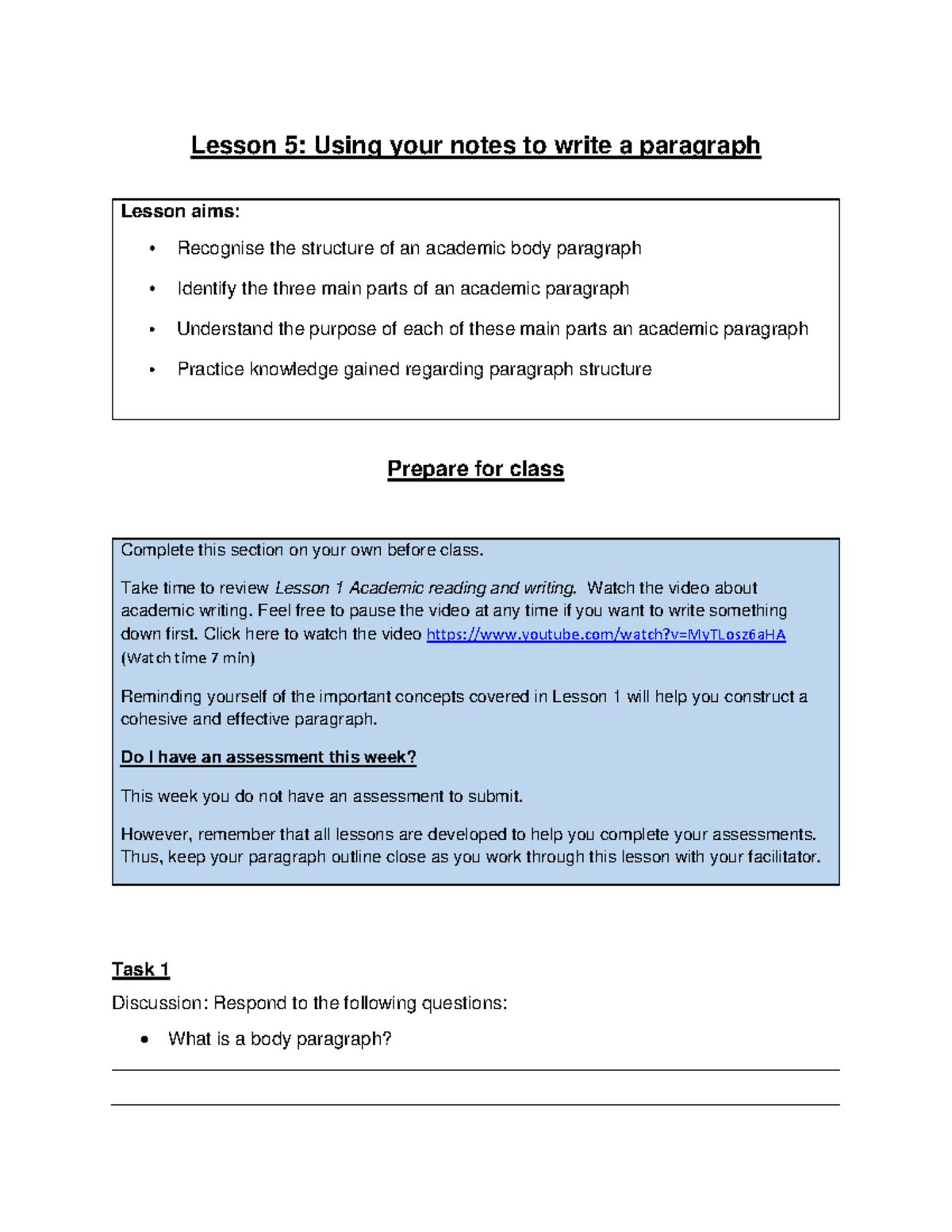 Lesson 5 Using your notes to write a paragraph - Lesson 5: Using your ...