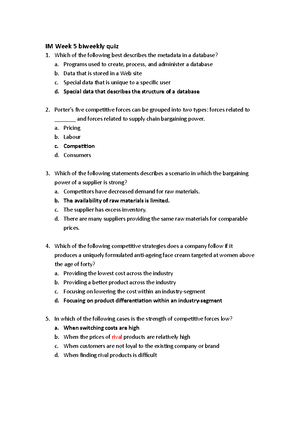 Bi week quiz - Bi week quiz - Week 3 Which of the following is a result ...